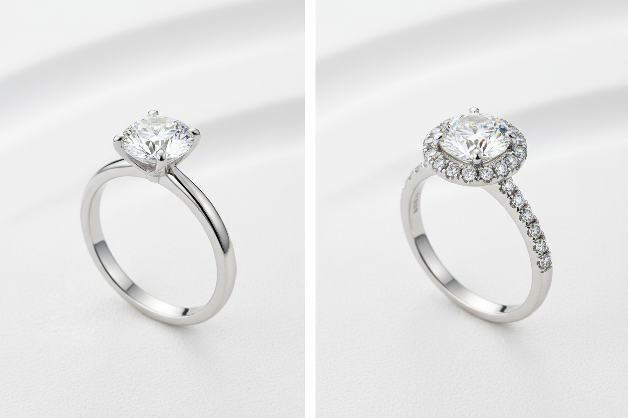 What’s the difference between a solitaire and a halo setting?
